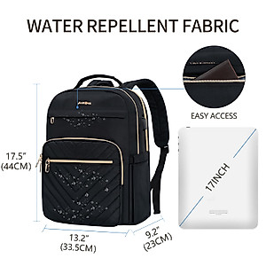 VANKEAN 17.3 Inch Laptop Backpack for Women Men Work Laptop Bag Fashion with USB Port, Waterproof Backpacks Nurse Stylish Travel Bags Casual Daypacks for College, Business, Black