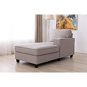 Legend Vansen Linen-Like Fabric Flexible Combination Loose Back Cushions Wooden Legs Modular Seating Component Ottoman Sectional, 124", Light Grey
