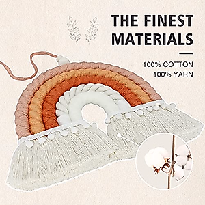 NIXX YU Macrame Rainbow Wall Hanging, Boho Rainbow Decor, Woven Rainbow Wall Decor for Girls Nursery Bedroom Playroom Baby Room Decor (Orange, 8" W x 8" H)