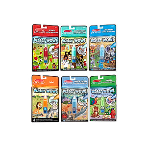 Melissa & Doug On the Go Water Wow! Reusable Color with Water Activity Pad 6-Pack, Sports, Occupations, Adventure, Safari, Under the Sea, Animals - FSC Certifieda