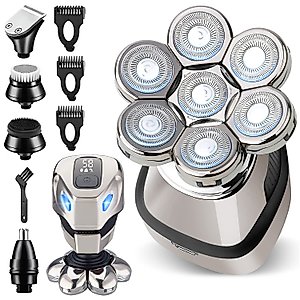 Electric Head Shavers for Bald Men, 7D 5-in-1 WeChip Bald Head Shavers for Men, Modern Design Head Razors for Bald Men, Wet/Dry Men's Electric Shavers Cordless, Anti-Pinch, LED Display Grooming Kit