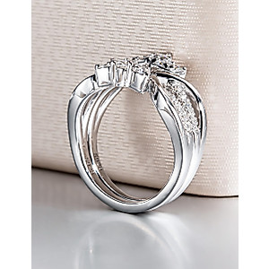 CannyCat Vine Moissanite Ring Enhancers 2 pieces Wrap Guard for Moissanite Engagement Anniversary Ring Platinum-Plated Silver Curved Eternity Wedding Bands for Women Stacking Rings (8)