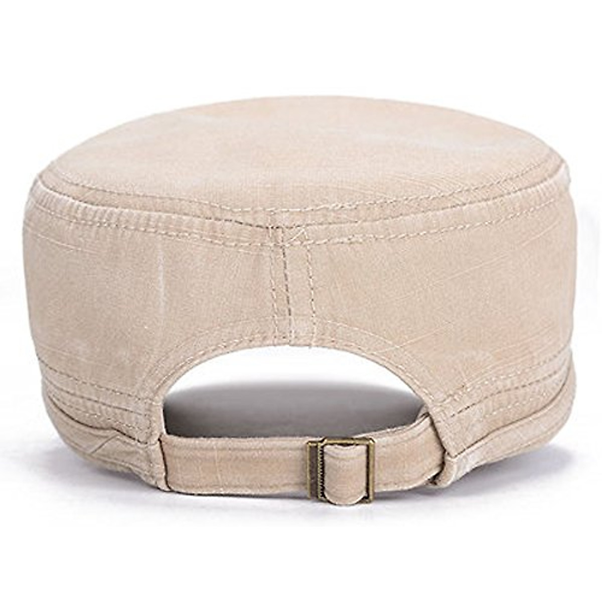 QZUnique Unisex Fitted Flat Top Cap Solid Brim Army Cadet Style Military Hat with Adjustable Strap