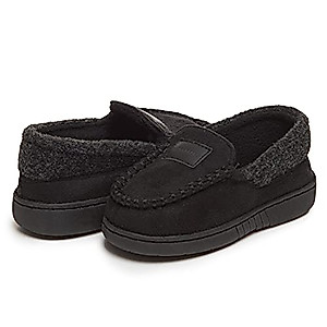 Lucky Brand Boy's Micro-Suede Moccasin Loafer Slippers with Plaid Lining