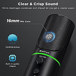Bietrun UMKF01 Noise Reduction USB Microphone, Cardioid Pickup Pattern, Plug and Play, Adjustable Heavy-Duty Stand, 1-Year Warranty
