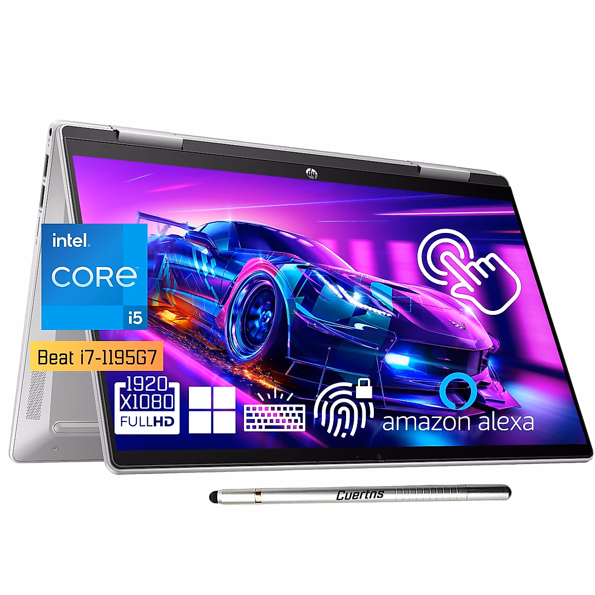 HP Pavilion x360 2 in 1 Laptop, 14" FHD Touchscreen, 12th Gen Intel 10-Core i5-1235U(Beat i7-1195G7), 8GB RAM - 1TB SSD, Stylus, Backlit Keyboard, Fingerprint, Alexa, WiFi 6, Windows 11 Home, Silver