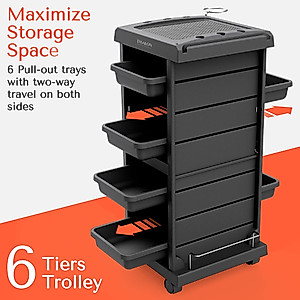 TASALON Salon Trolley Cart for Salon Station - Space Saving Salon Rolling Cart for Extra Storage - Hair Salon Beauty Cart - 6-Tray Salon Cart - Multipurpose Tool Cart - Tattoo Tray