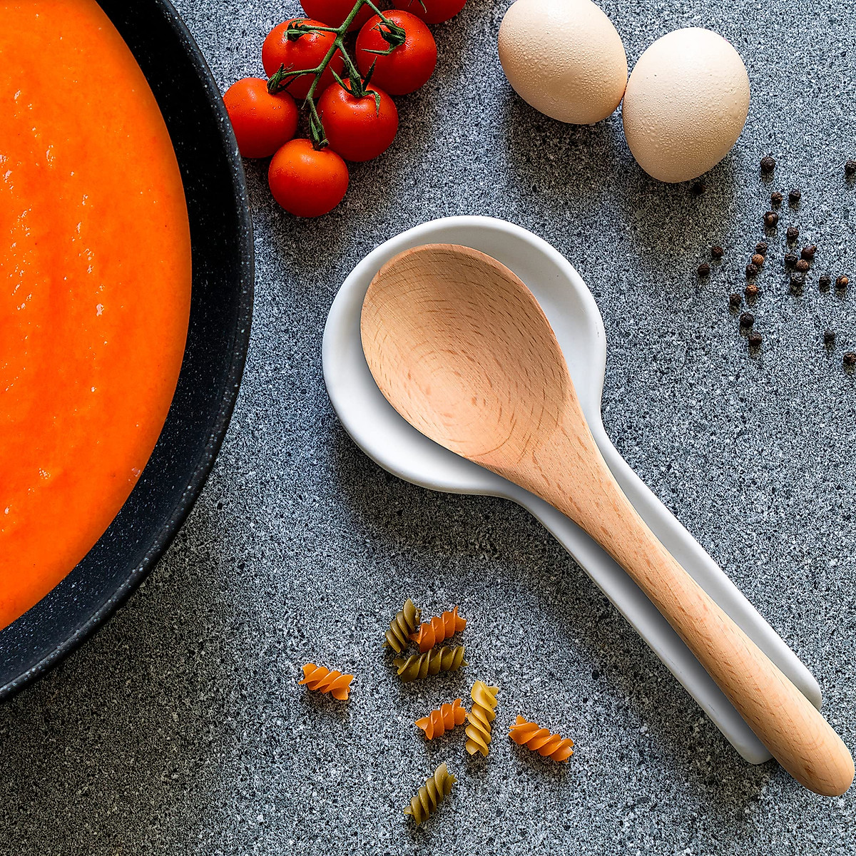 Ceramic Spoon Rest for Stove Top - Farmhouse Spoon Holder for Kitchen Counter - Coffee Spoon Rest, Kitchen Utensil Holder - Cooking Ladle Holder - Farmhouse Kitchen Decor, Accessories, Gifts (White)