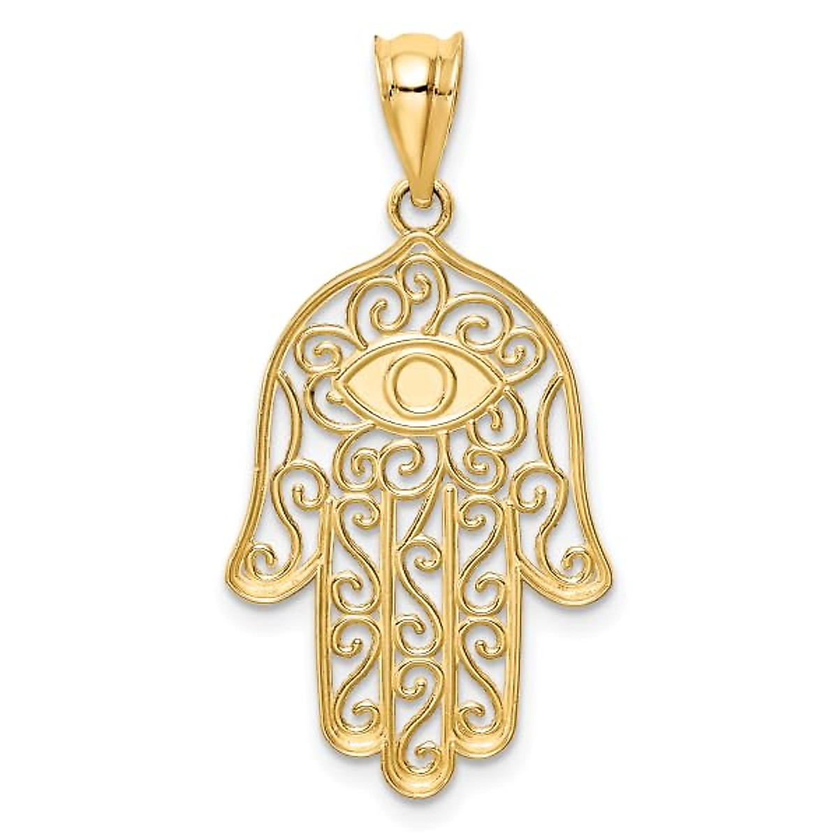 14K Yellow Gold Hamsa Hand of Fatima Evil Eye Protection Necklace Judaica Religious Pendant Israel Charm Only