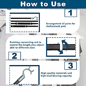 Greeily High Reach Garment Hook, 31" to 61" Clothing Hook Pole for Hanging Clothes Closet Bird Feeder Flowerpot Plants and Christmas Light Adjustment Sturdy with Sponge Handle (Dark Green Head)