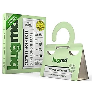 BugMD Clothes Moth Boss Traps - Sticky Glue Bug Repellent Pheromone Attractor for Closets Wardrobes Cabinet Drawers, Moth Balls for Closet, Moth Traps with No Harsh Chemicals, Pantry Moth Trap