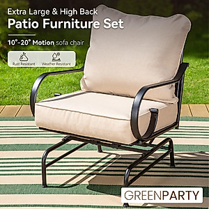 GREEN PARTY 4-Pieces Patio Furniture Set, Outdoor Metal Patio Conversation Set with Fire Pit Table, Patio Sofa with Cushions, Beige