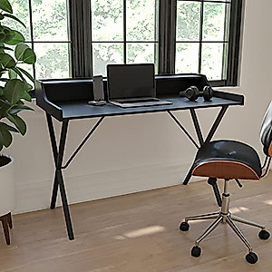 EMMA + OLIVER Black Computer Desk with Top Shelf