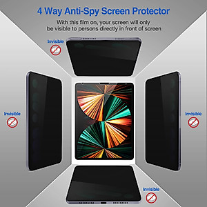ProCase for iPad Pro 12.9 4-Way Privacy Screen Protector 2022 2021 2020 2018, 360 Degree Anti-Spy Tempered Glass Film Guard for iPad Pro 12.9 Inch 6th 5th 4th 3rd