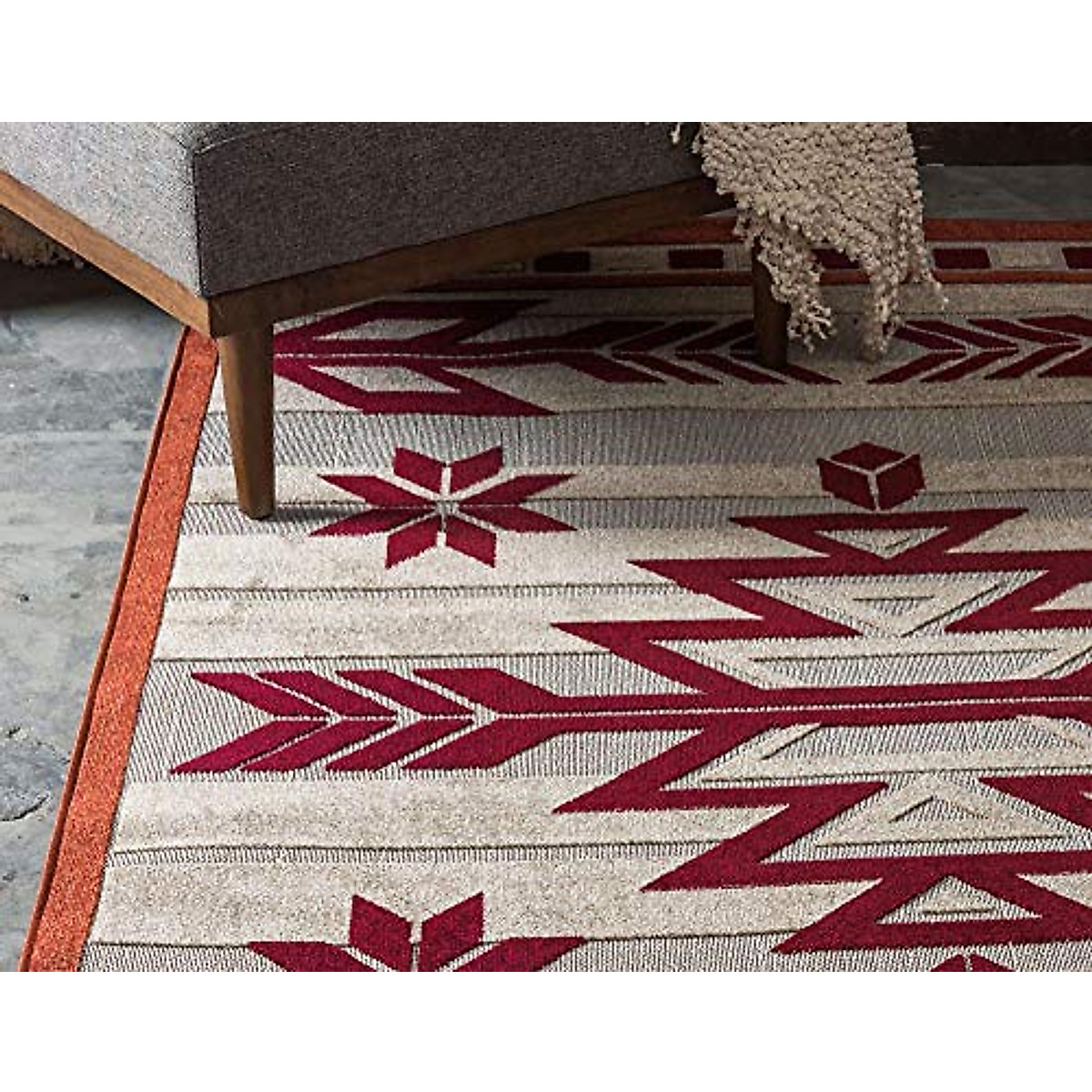 Unique Loom Outdoor Modern Collection Area Rug - Albuquerque (8' x 10' Rectangle, Burgundy/ Beige)