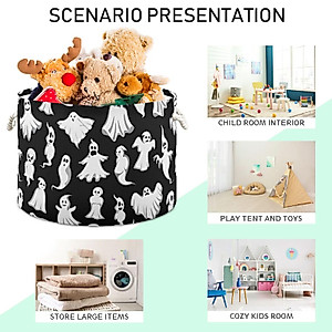 Krafig Halloween Ghost Pattern Round Collapsible Storage Basket, Large Toy Storage, Laundry Baskets, Open Home Storage Bins for Toy Organizer, Home Decor, Clothes, Toys