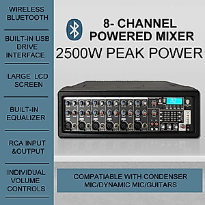 PRORECK MX8 2500 P.M.P.O 8 Channel Compact Studio Powered Mixer with Built In Effects & USB Audio Interface for Party/Meeting/Wedding +48V Phantom Button