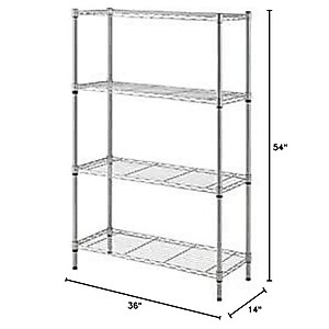 Lorell Light-Duty Wire Shelving Storage Rack, 54" x 36" x 14", Silver