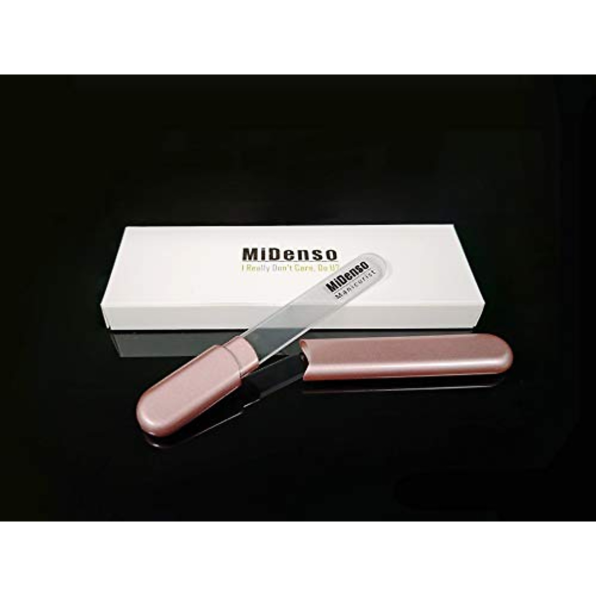 Premium Glass Nail File with Case, Crystal Diamond Salon Best Beauty Nail Buffer for Natural and Acrylic Nails Christmas Gift for Woman and Man,Apricot