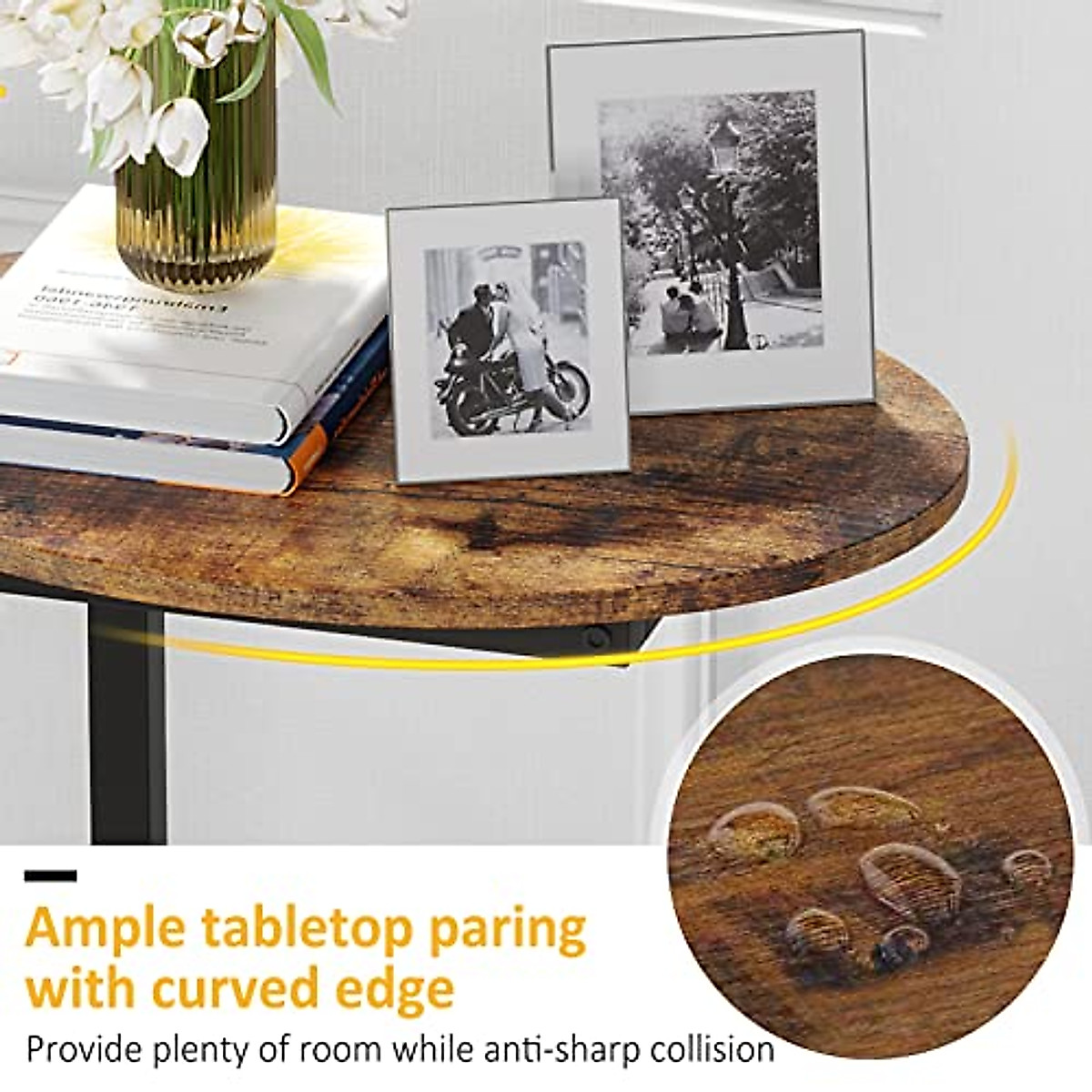 Small Side Table C Table End Table - Small Wood Coffee Table TV Tray for Eating Couch Tables That Slide Under, Modern C Shaped Side Table for Small Space, Oval Table Top Design, Rustic Brown