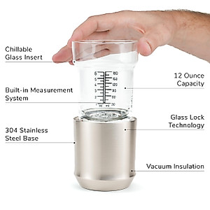 Elevated Craft Hybrid Cocktail Glass Premium Vacuum Insulated Steel Base with Removable Glass Insert - 12oz Rocks Glass, Double Old Fashioned Lowball for Margaritas, Bourbon, Whiskey - Steel