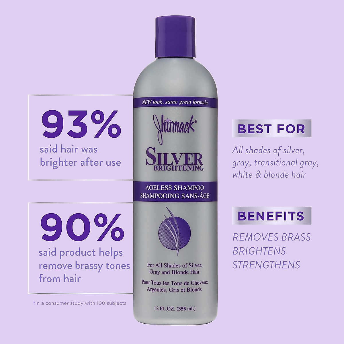 jhirmack Silver Brightening Purple Shampoo Set of 2 for all types of silver, grey, and blonde hair