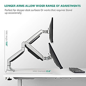 EleTab Dual Monitor Mount Stand Full Motion Swivel Gas Spring LCD Arm Fits for 2 Computer Screens 13 to 32 inches - Each Arm Holds up to 19.8 lbs