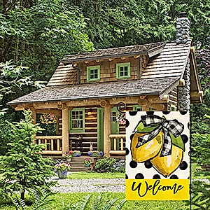 AVOIN colorlife Polka Dot Welcome Lemon Summer Garden Flag 12 x 18 Inch Double Sided Outside Yard Outdoor Decoration