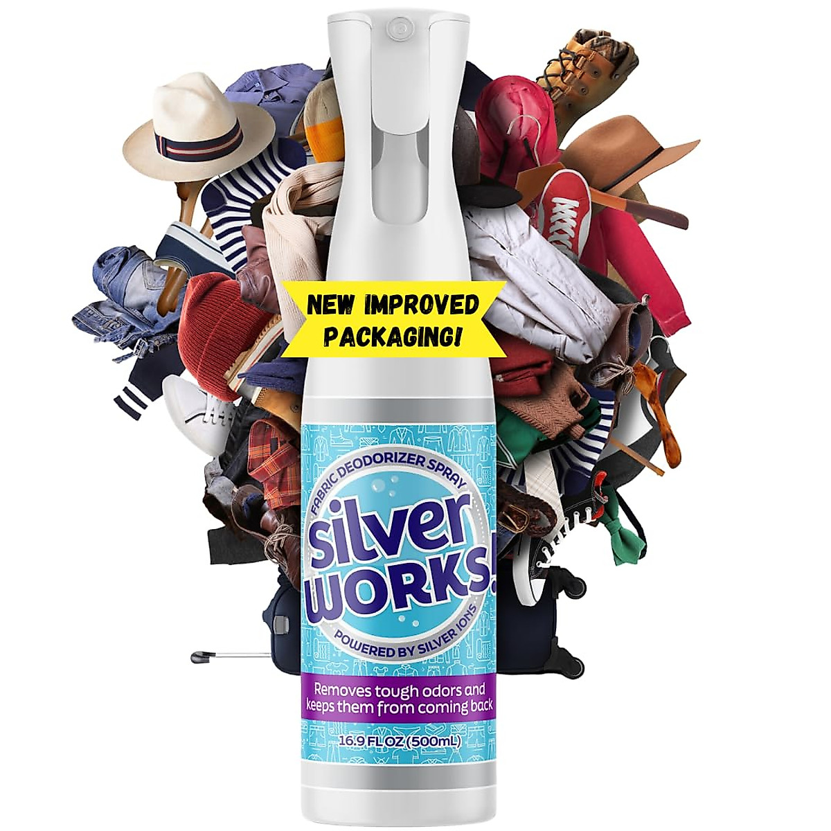 SilverWorks! Fabric Spray Odor Eliminator For Home - Silver Ion Room Deodorizer Strong Natural Furniture Couch Deodorizer, Remove Smells for Car, Pets, Clothes, Carpet, -16.9oz