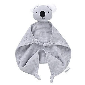 LAWKUL Baby Security Blankets Organic Cotton Muslin Lovey Breathable Lovie Soft Cuddly Lovies for Infant Boy Girls Koala Grey