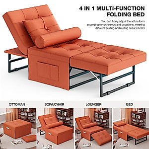 yotefe Sofa Bed, 4 in 1 Convertible Chair Multi-Function Folding Ottoman Guest Bed with Adjustable Backrest for Living Room, Apartment, Office 71.9''W (Fabric, Orange)