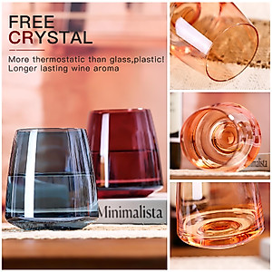 comfit Stemless Colored Wine Glasses Set of 6-15oz Colorful Wine Glasses,Perfect Red Wine Glass Stemware for Wine Lover in Mothers Day Gifts,Party