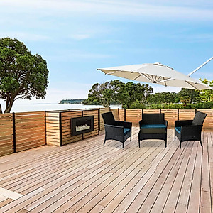 Ophelian 4 Piece Wicker Patio Furniture Set, Patio Set with Comfortable Cushion,Garden Pool Backyard Patio, Coffee/Peacock Blue