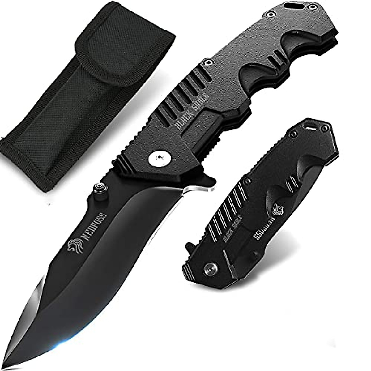 NedFoss Knifes Pocket Knives For Men, Black Coated Folding Pocket Knife, Fishing Hiking Survival Knife, with Safety Liner Lock and Belt Clip