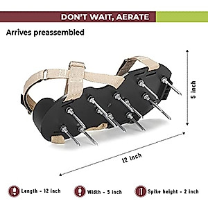 PLANTNOMICS Lawn Aerator Shoes with Hook-and-Loop Straps, User Manual, Wrench – Pre-Assembled, Fully Adjustable, One-Size-Fits-All – Lawn and Garden Tool Reduces Thatch, Revives Soil Health, Camel