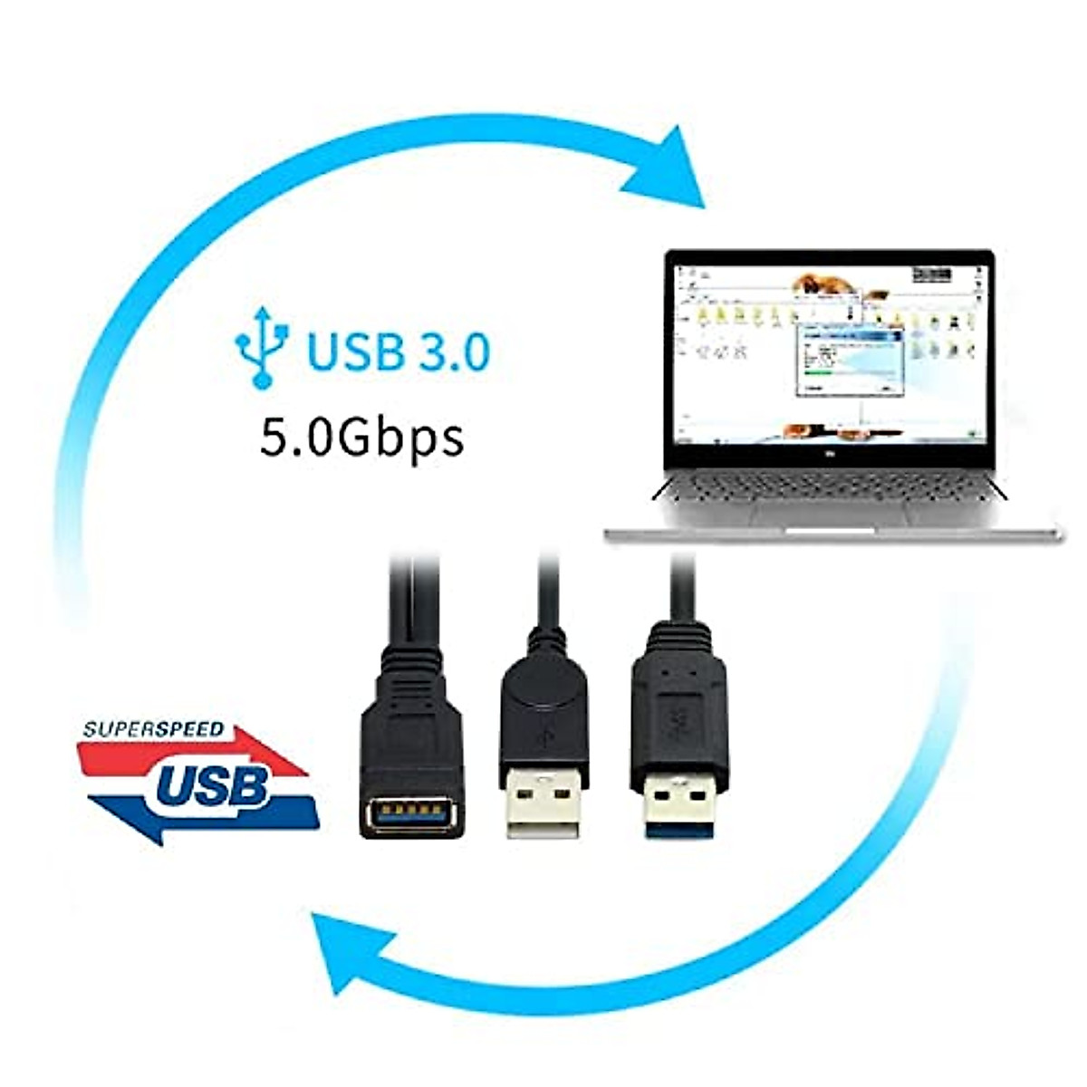 cablecc Black USB 3.0 Female to Dual USB Male Extra Power Data Y Extension Cable for 2.5" Mobile Hard Disk