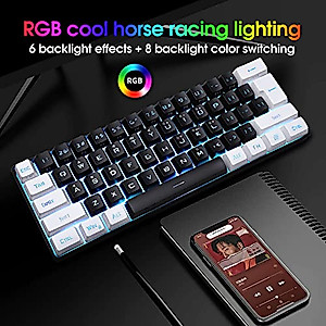 60% Wired Gaming Keyboard, RGB Backlit Ultra Compact Mini Keyboard, Waterproof Mini Compact 61-Key Keyboard for PC/Mac Gamers, Typist, Travel, Easy Travel (Black & White)