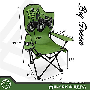 Black Sierra Camping Chair for Kids Ages 3-10, Children's Beach Chair with Cup Holder, Folding Child Lawn Chair with Carry Bag, Portable Chair for Travel Supports 150 Lbs.