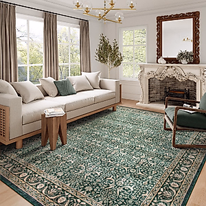 Wonnitar Green 8x10 Rugs for Living Room, Christmas Rug Vintage Large Rugs, Non Shedding Stain Resistant Rugs for Farmhouse Bedroom Dining Room Home Office Department,(Green,8' x 10')