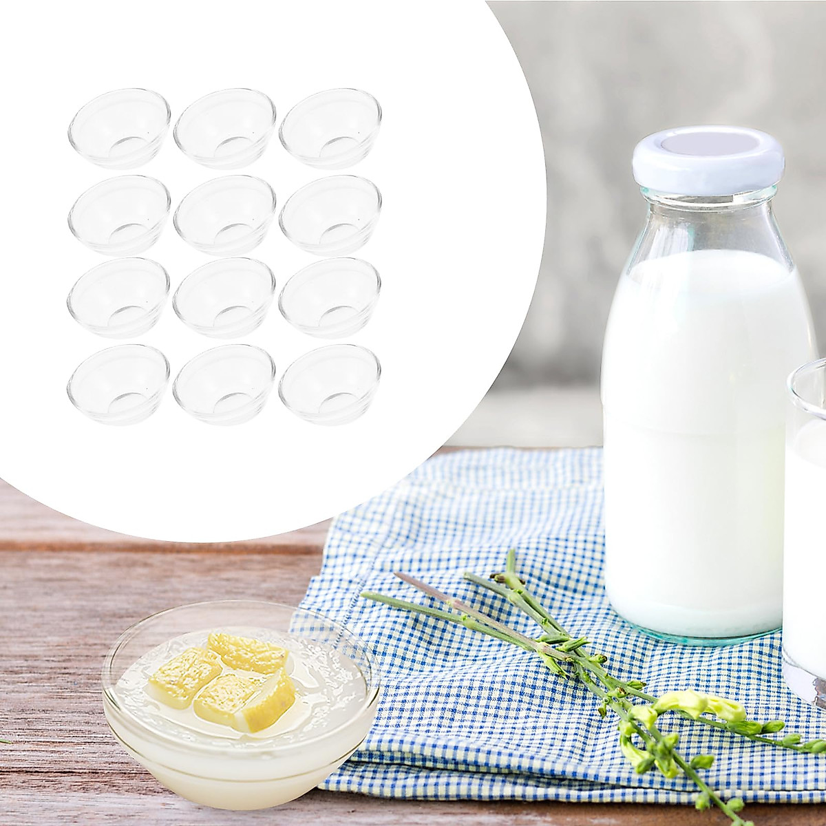 DOITOOL Set of 12 Glass Bowls, Mini Prep Bowls Stackable Glass Serving Bowls for Kitchen Prep, Dessert, Dips, Salad, Candy Dishes, 2.3 x 1.1 Inch