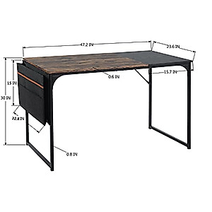 Homy Casa Inc 47 inch Study Storage Bag Space Saving for Home Office, Modern Simple Style PC Metal Frame Computer Desk, Writing Table, Brown, Black
