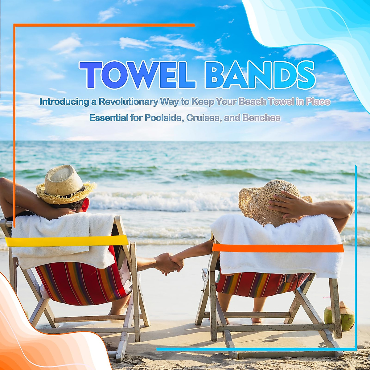 Tailoreadily 6 Pack Towel Bands, Beach Pool Cruise Chair Essentials, Keep Towel from Blowing Away, Beach Accessories for Vacation Must Haves, Great Alternative to Beach Towel Clips, Multicolor