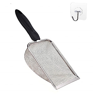 FIRSAL Cat Litter Scoop Stainless Steel Mesh Scooper Long Handle Deep Shovel Non-Stick Coated Metal Litter Scoop for Litter Box Kitten Pooper Lifter (Hole:3.8mm/Regular Cat Litter Scoop)