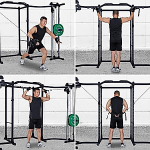 fissfire Power Cage with Cable Crossover Home Gym 1200lbs Workout Equipment Pulley System Gym Squat Rack