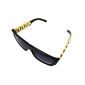 High Fashion Metal Chain Arm Flat Top Aviator Sunglasses (Shiny Black Gold)