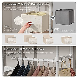 Memobarco Clothes-Rack, Metal Clothing-Rack, Heavy Duty Rolling Garment Rack with 4 Tiers Wire Shelving, 3 Hanging Rods & 2 Storage Drawers, Freestanding Portable Closet Wardrobe, White