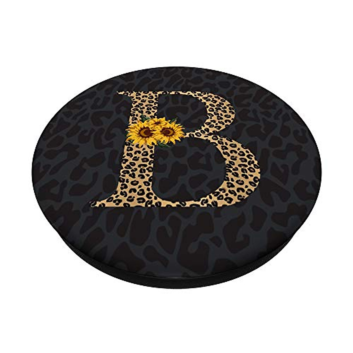 Leopard Cheetah Animal Print Sunflower Monogram Letter B PopSockets Swappable PopGrip