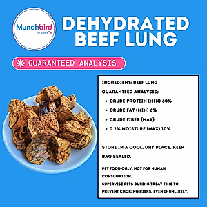 Munchbird Dehydrated Beef Lung Dog Treats (Premium Angus Beef), Dog Training Treats, Excellent Alternative to Freeze Dried Beef Liver Dog Treats for Maximum Crunch and Flavor, Made and Sourced in USA
