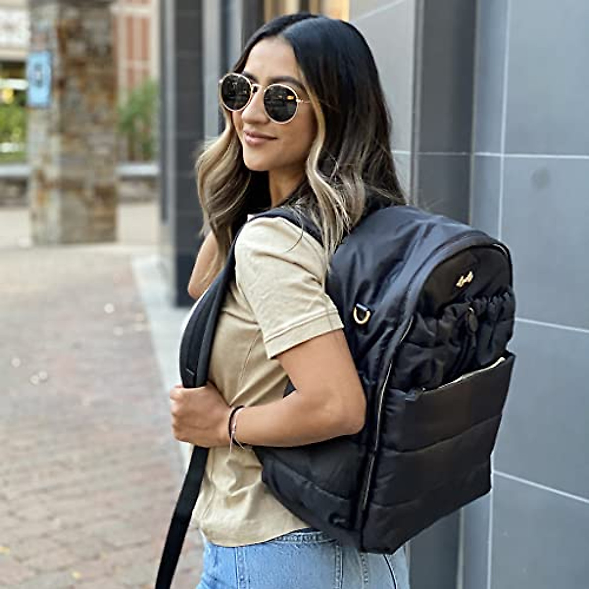 Itzy Ritzy Dream Diaper Bag Backpack - Compact Baby Backpack Diaper Bag with 14 Pockets, Changing Pad, Stroller Straps, Laptop Pocket & Comfortable Straps (Midnight Black)