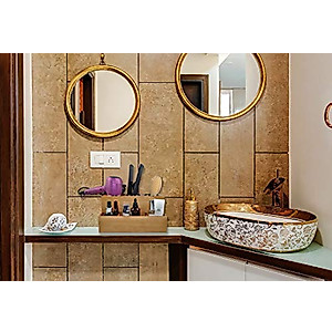 Spiretro Hair Tools Organizer, Hair Blow Dryer Care Styling Straightener, Flat Iron, Curling Wand, Brushes Holder, Caddy Storage for Vanity & Bathroom, Makeup, Wall Mount or Sit on Counter, Wood, Tan